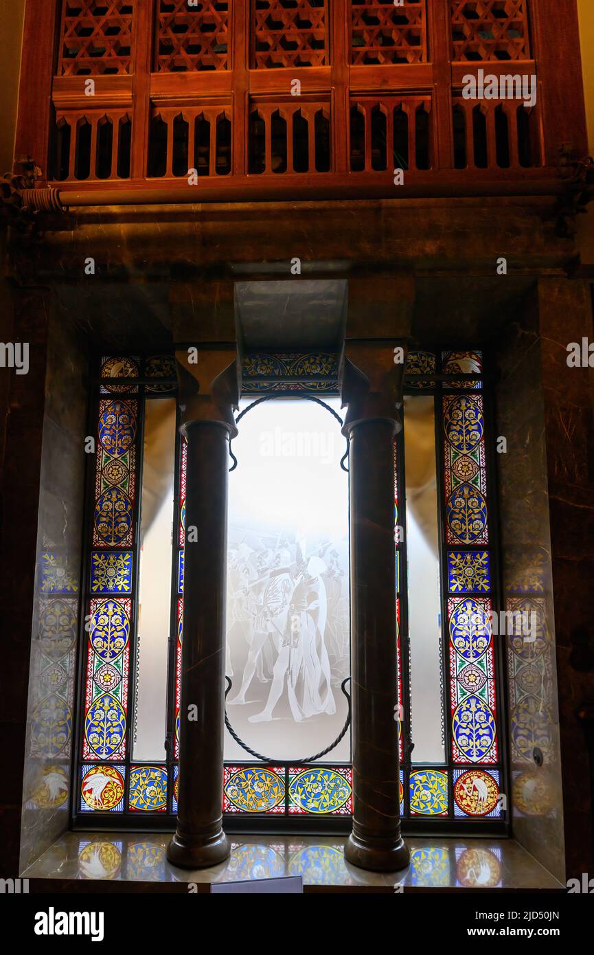 Barcelona, Spain. Interior of The Palau Guell or palace. A mansion ...