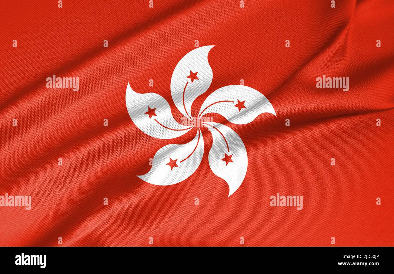 National flag Hong Kong, Hong Kong flag, fabric flag Hong Kong. 3D work ... National flag Hong Kong, Hong Kong flag, fabric flag Hong Kong. 3D work ...