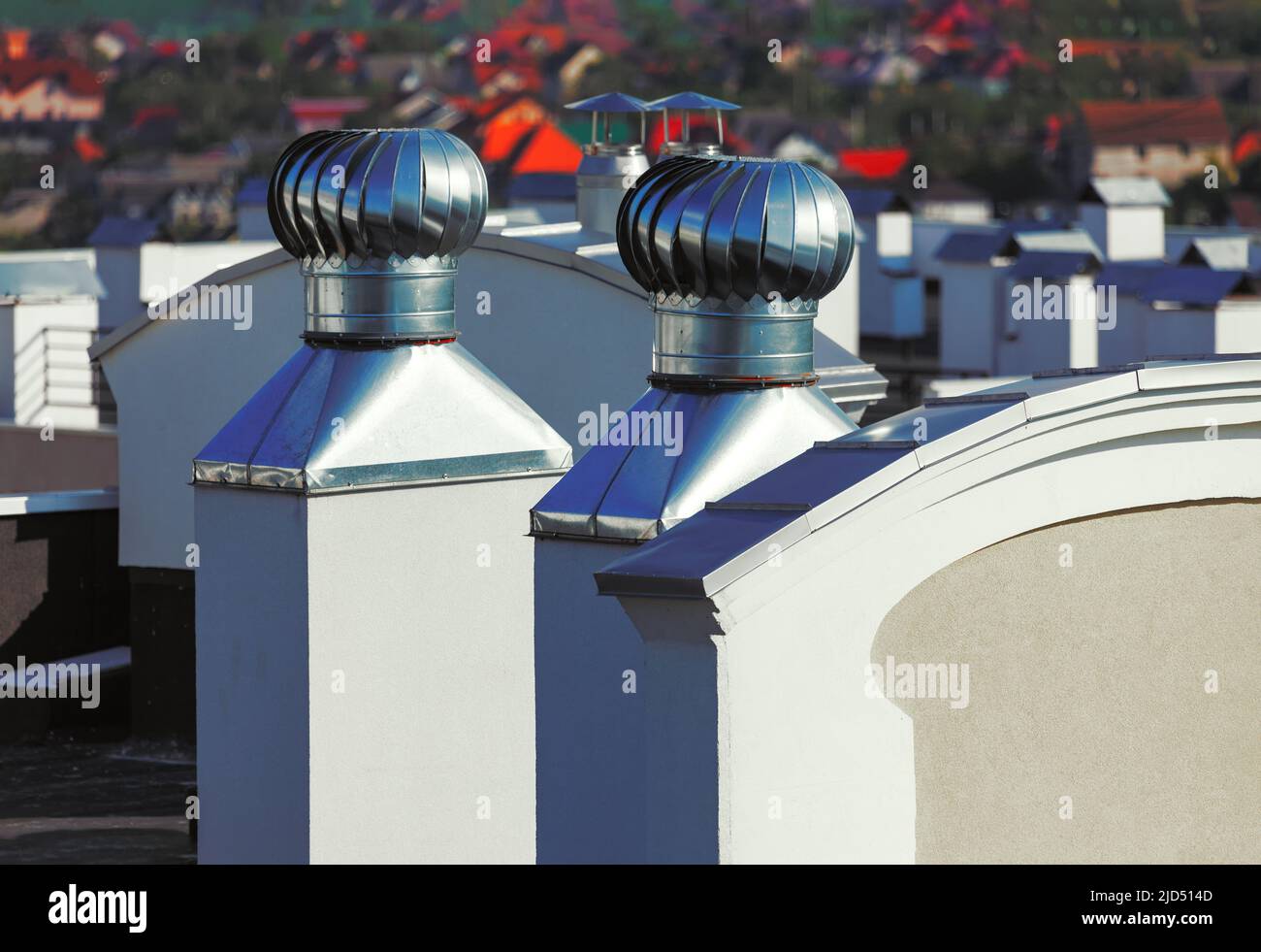 Rooftop ventilation . Exhaust vents on the building roof top Stock ...