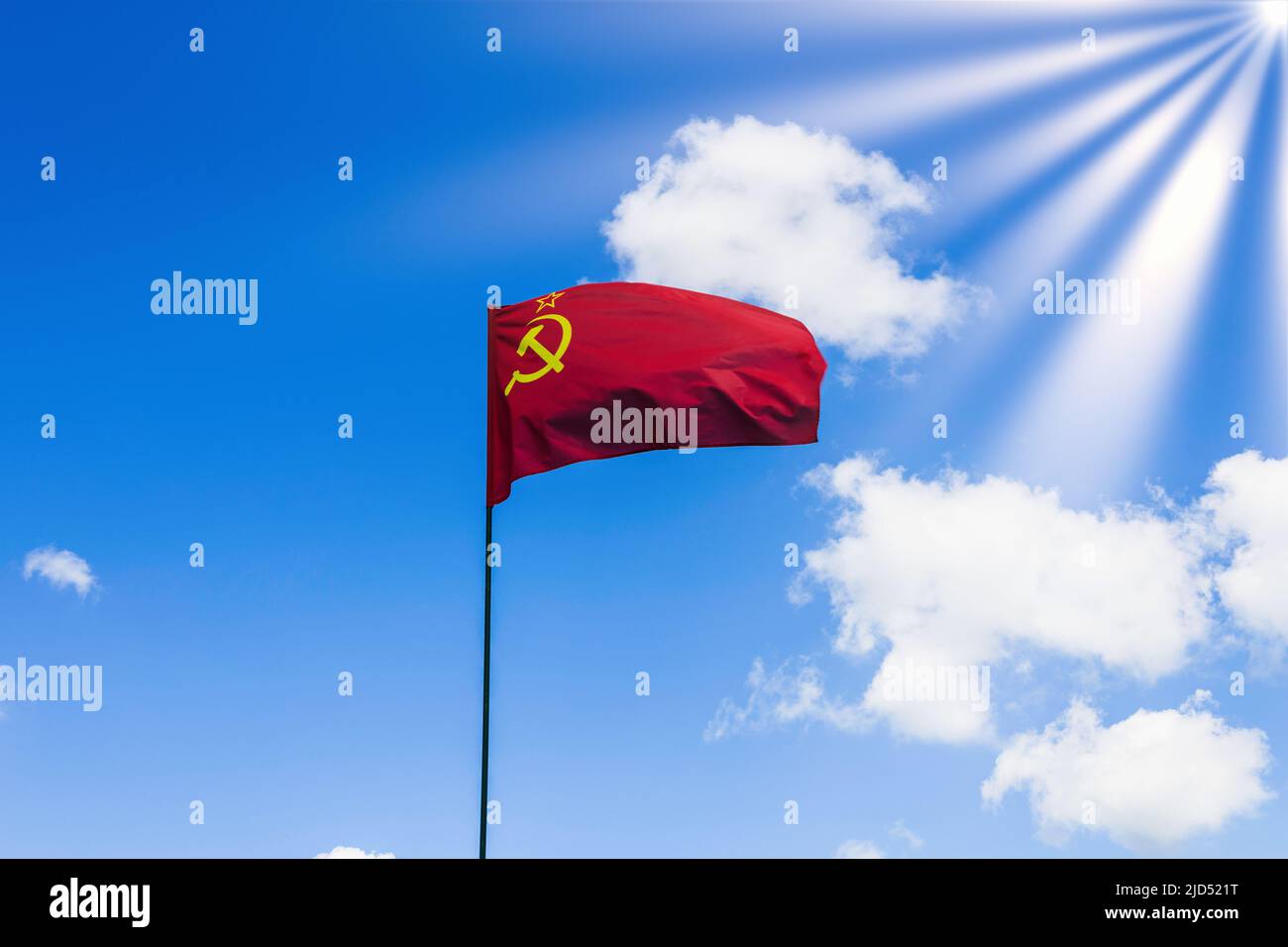CCCP USSR Soviet Union flag waving in the blue cloudy sky Stock Photo ...