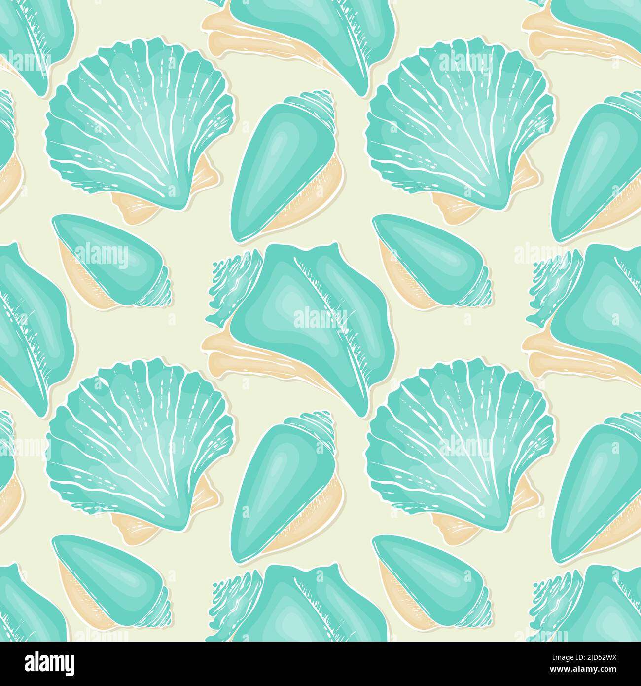 Pattern Seashell hand drawn doodle drawing, blue and beige pastel tone ...