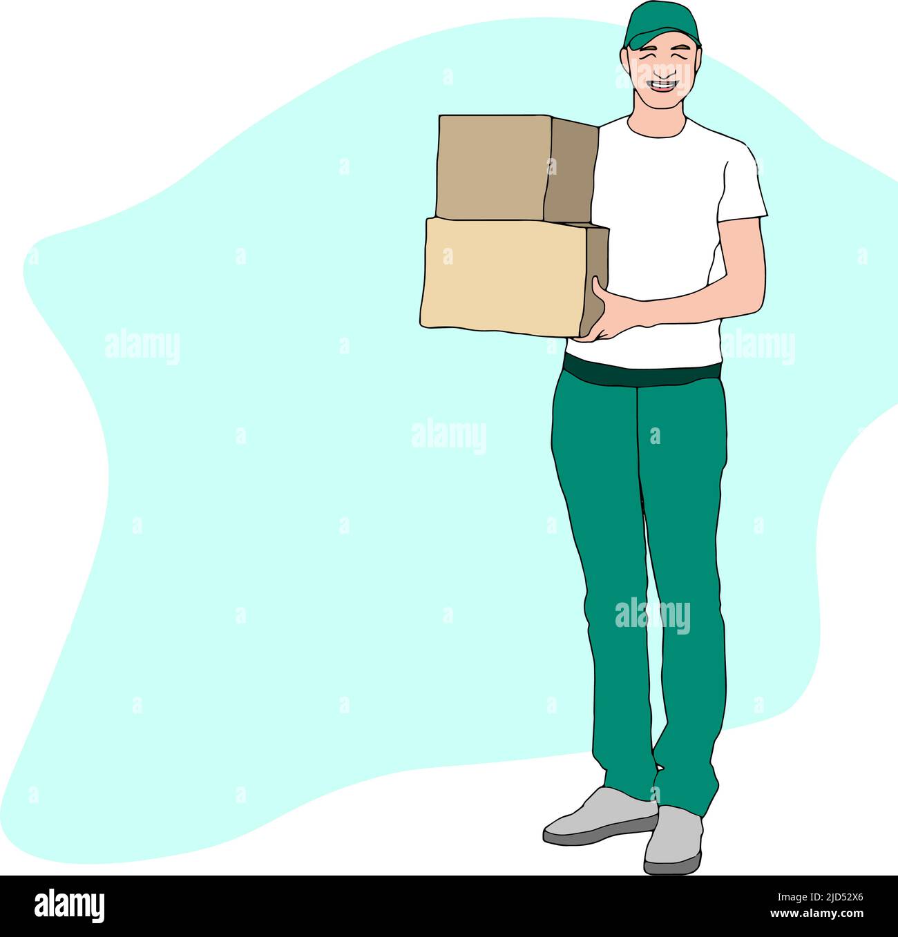 Delivery man, courier with parcel. Vector illustration, flat design ...