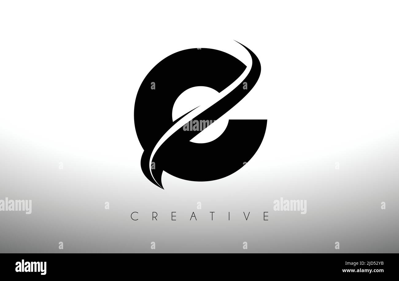 C Swoosh Letter Cut Logo Design with Black Swoosh and Creative Icon ...