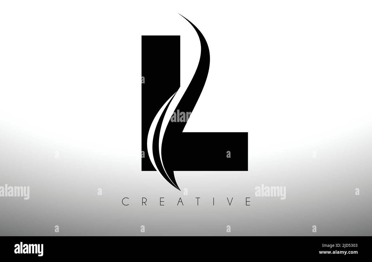 L Swoosh Letter Cut Logo Design With Black Swoosh And Creative Icon