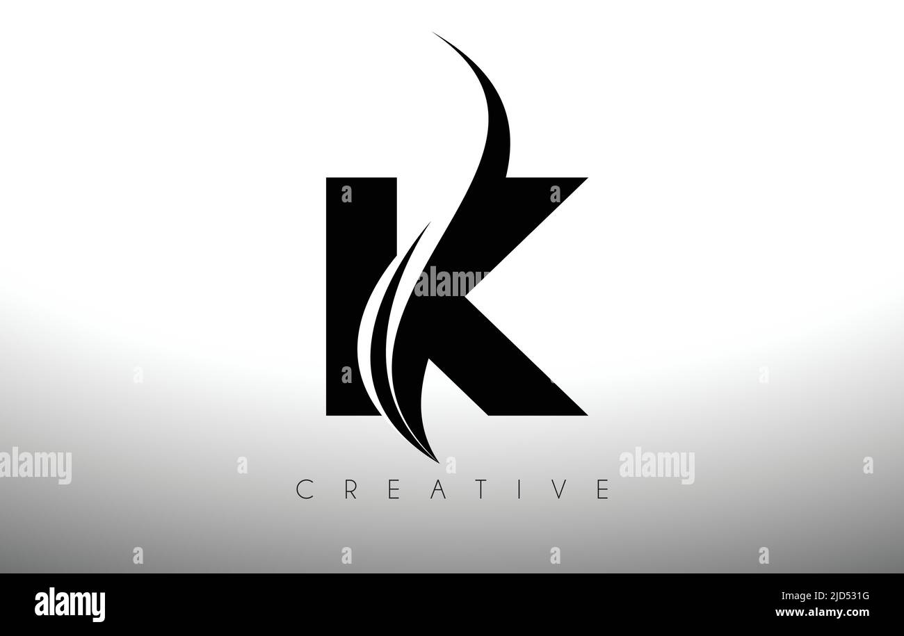 K Swoosh Letter Cut Logo Design with Black Swoosh and Creative Icon ...
