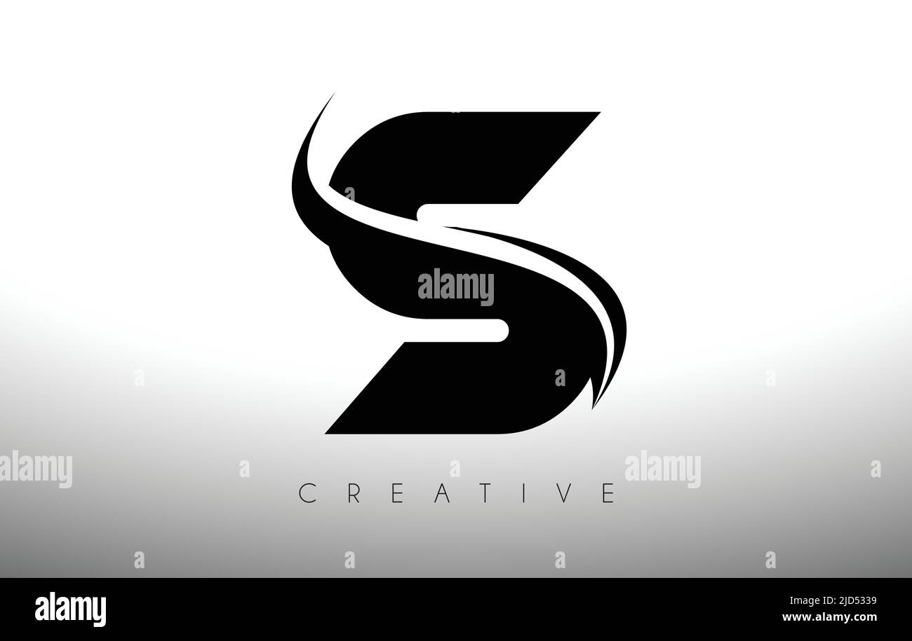 S Swoosh Letter Cut Logo Design with Black Swoosh and Creative Icon ...