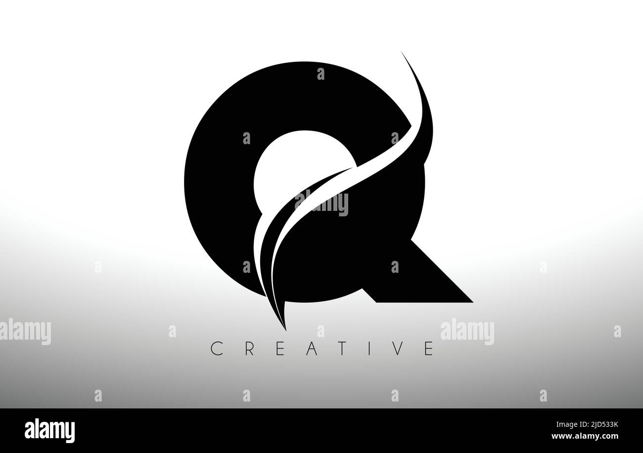 Q Swoosh Letter Cut Logo Design with Black Swoosh and Creative Icon ...