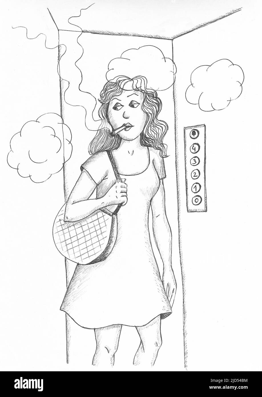 Illustration drawing young woman Black and White Stock Photos & Images ...