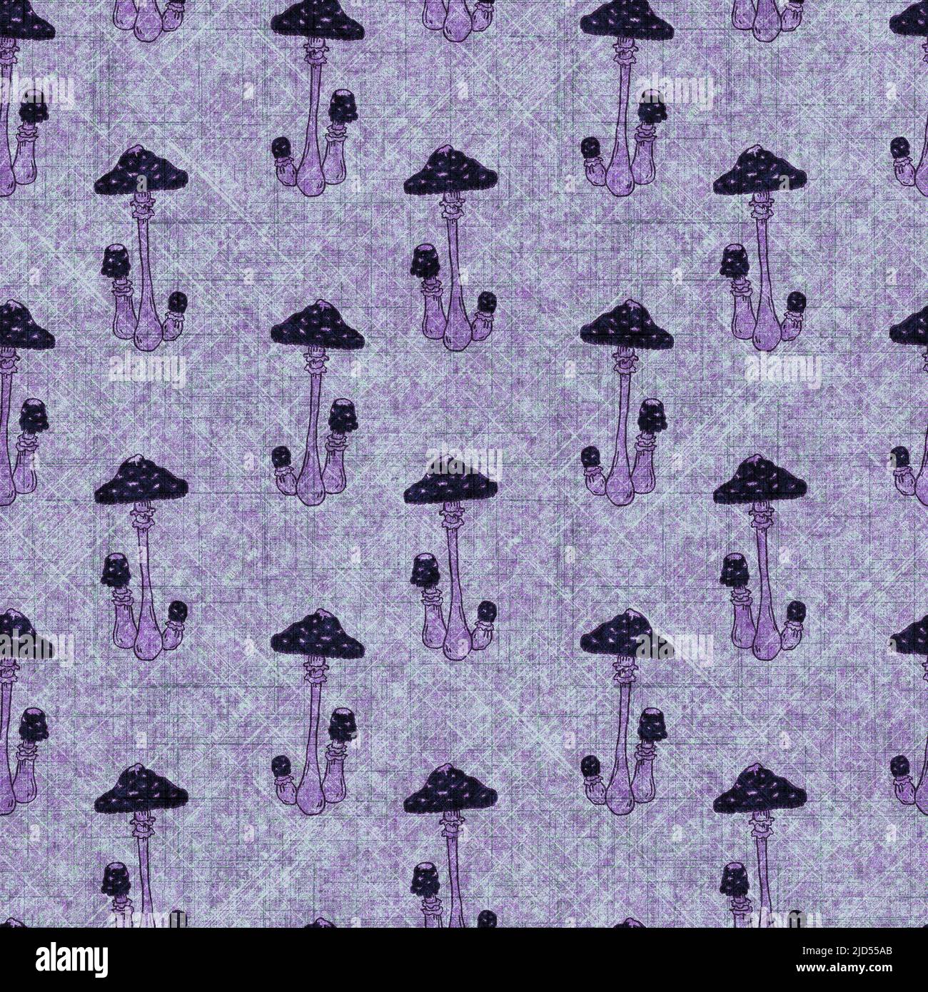 Mushroom seamless hand drawn linen style pattern. Organic fungi natural ...