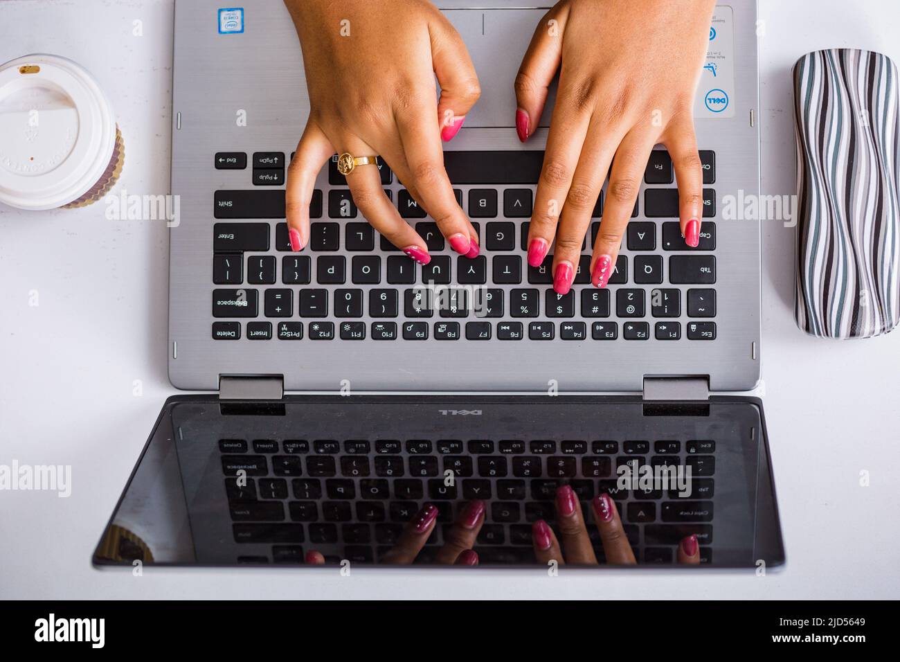 Hands-on laptop computer keyboard typing details Stock Photo - Alamy