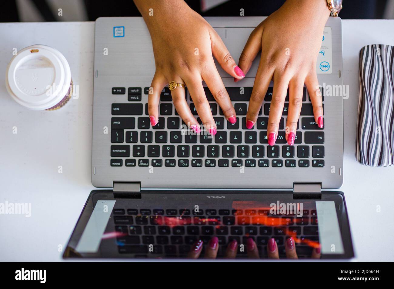 Hands-on laptop computer keyboard typing details Stock Photo - Alamy