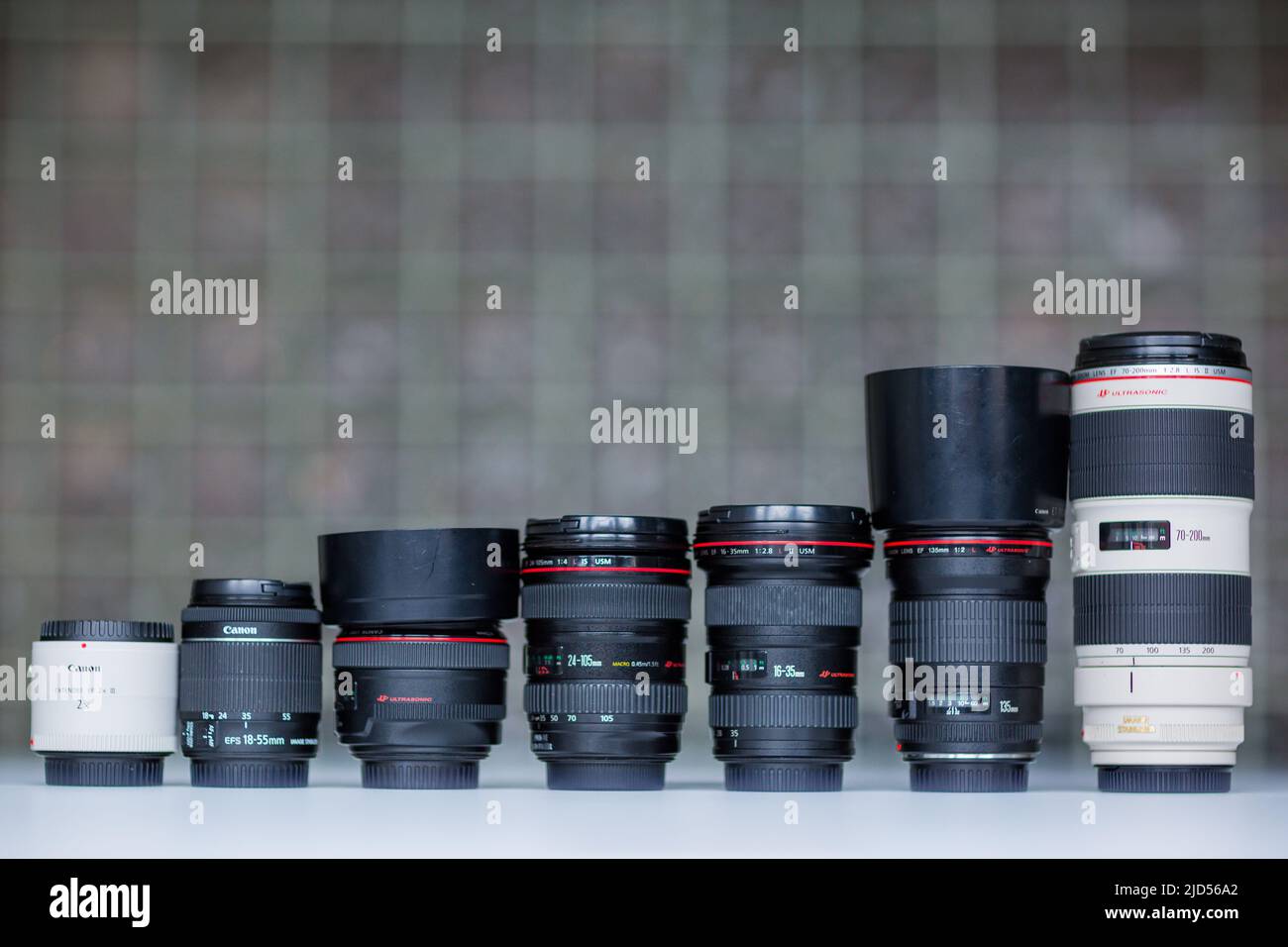 Nikon Canon lenses different focal lengths display Stock Photo - Alamy
