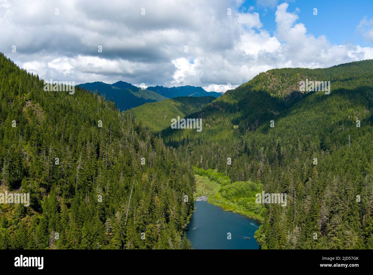 Aerial view of Spider Lake in the Olympic Mountains of Washington state ...