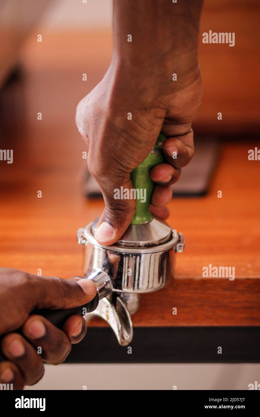 Coffee making process machine procedure grounded beans barista in Kenya ...