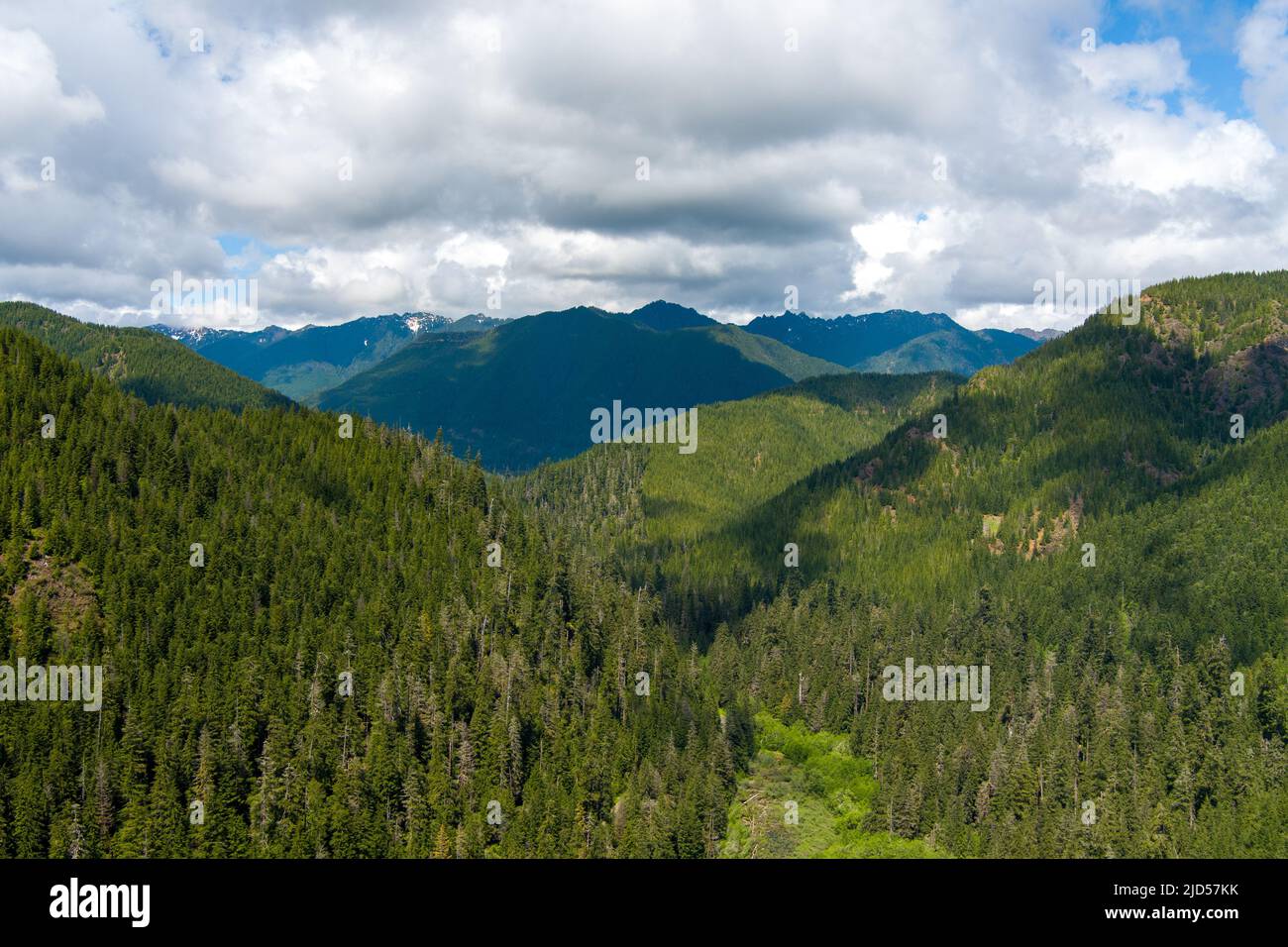 Aerial view of Spider Lake in the Olympic Mountains of Washington state ...