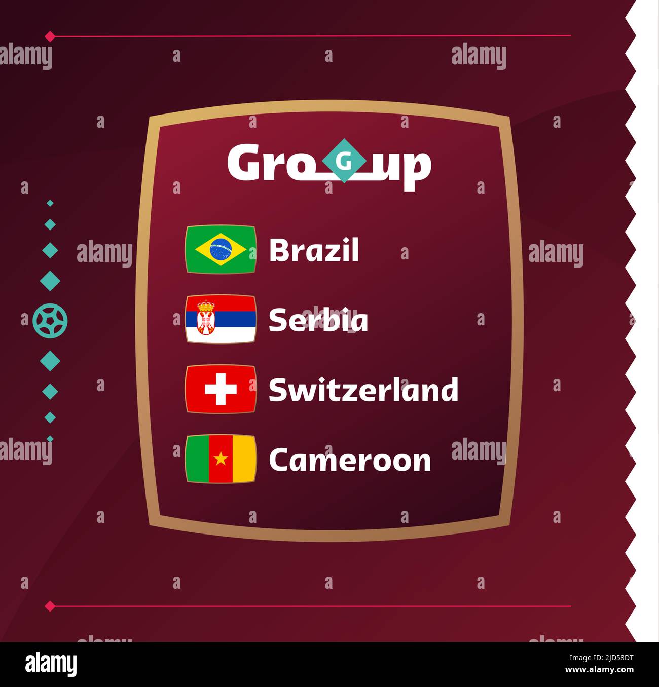 World football 2022 Group G. Flags of the countries participating in ...