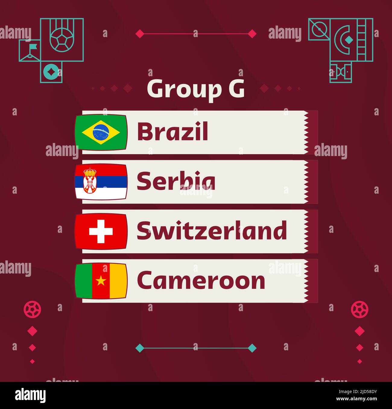 World football 2022 Group G. Flags of the countries participating in ...