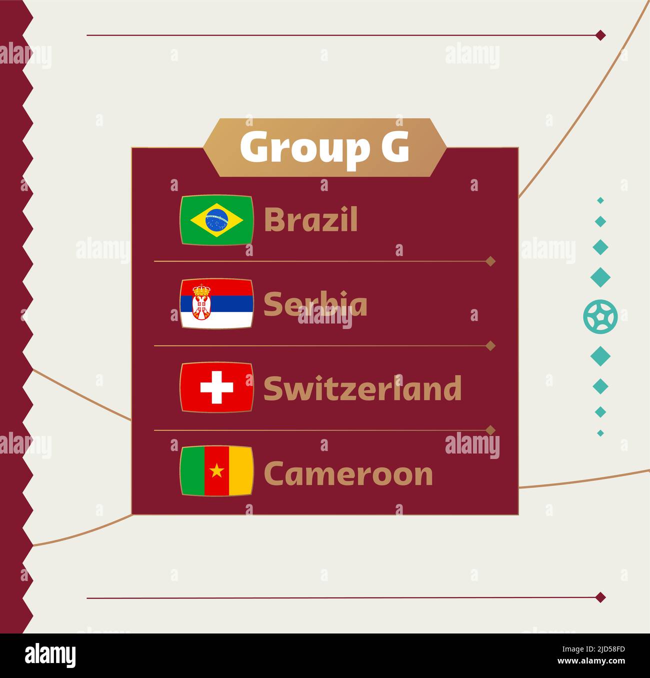 World football 2022 Group G. Flags of the countries participating in ...