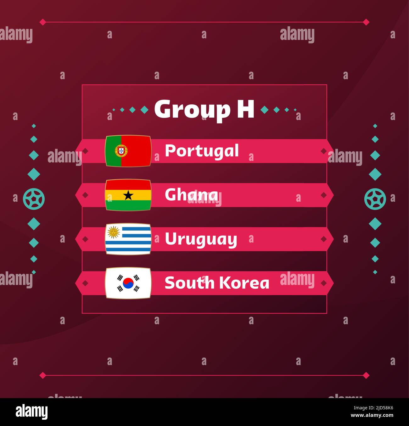 World football 2022 Group H. Flags of the countries participating in ...