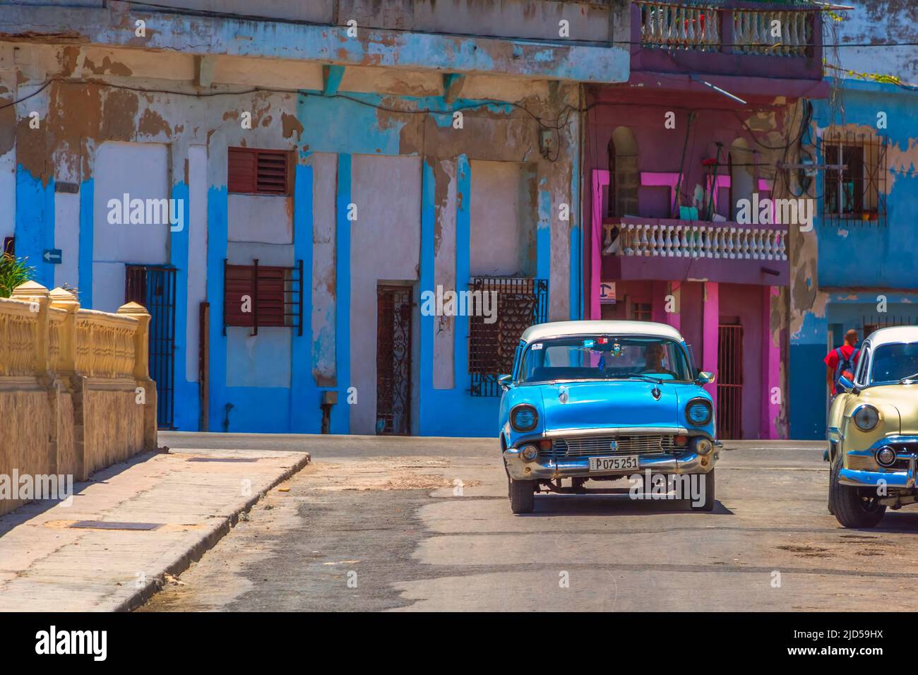 A light blue vintage car in a Havana side street, Cuba Stock Photo - Alamy