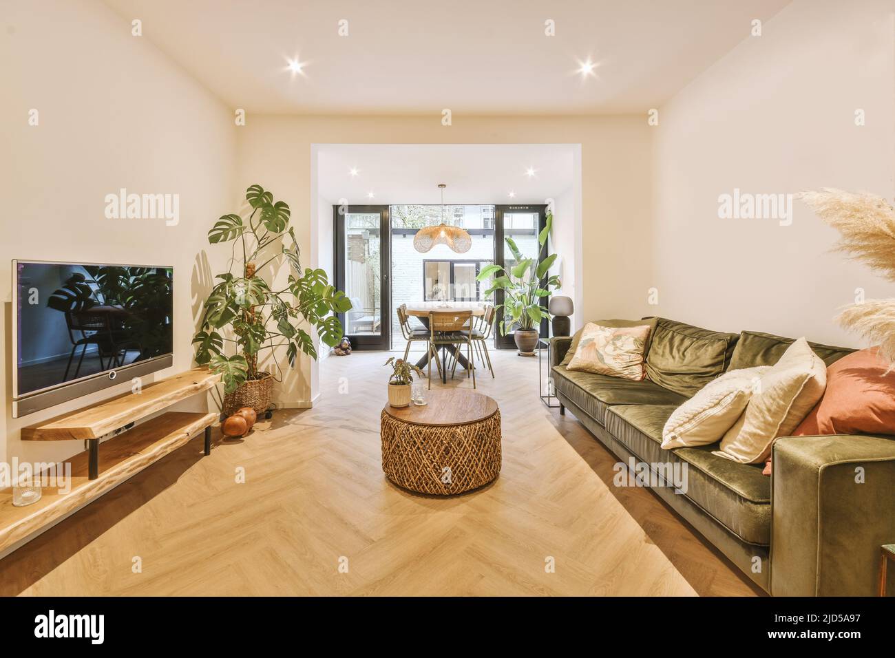 Modern living room with cozy sofa and decorations. High quality photo ...