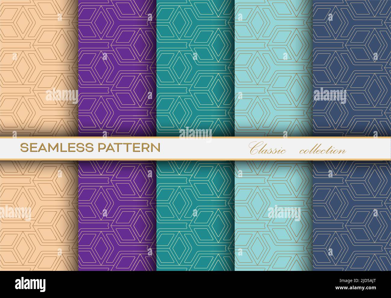 set of seamless decorative patterns with a gold grid of arbitrary ...