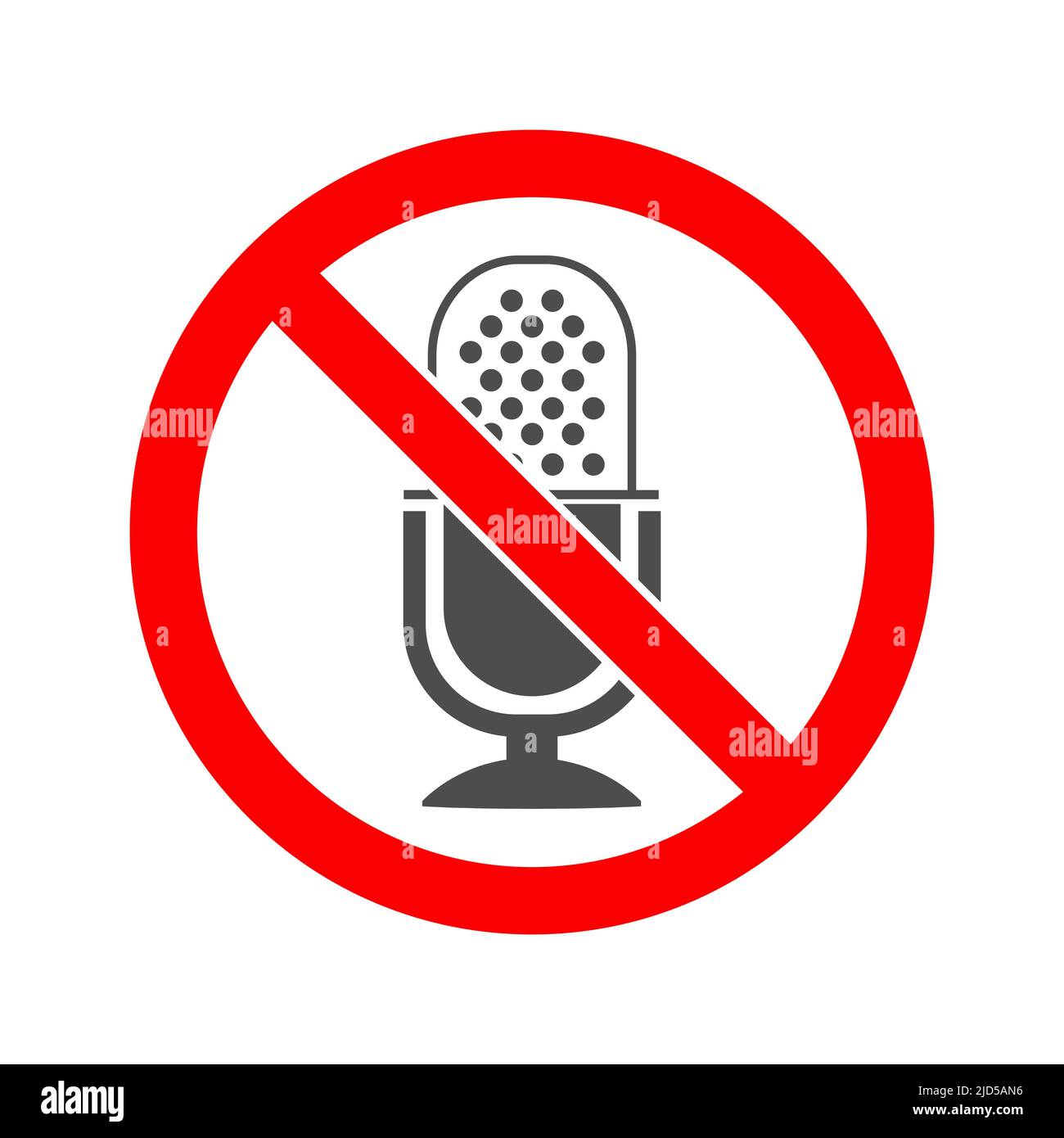 round sign with a crossed-out microphone. The sign prohibits sound ...