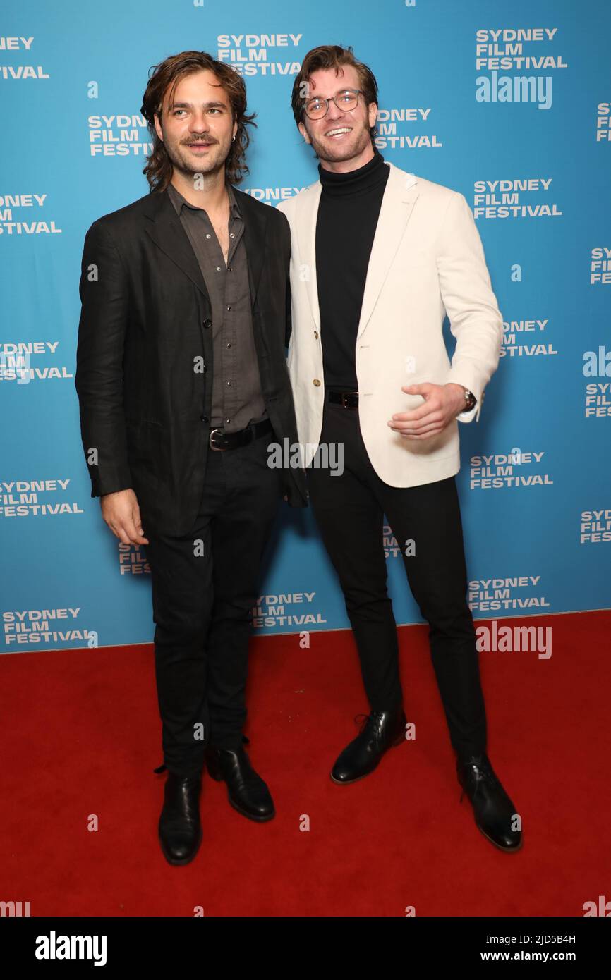 Sydney, Australia. 18th June 2022. Director Dylan River and Tristan Gorey arrive on the red ...