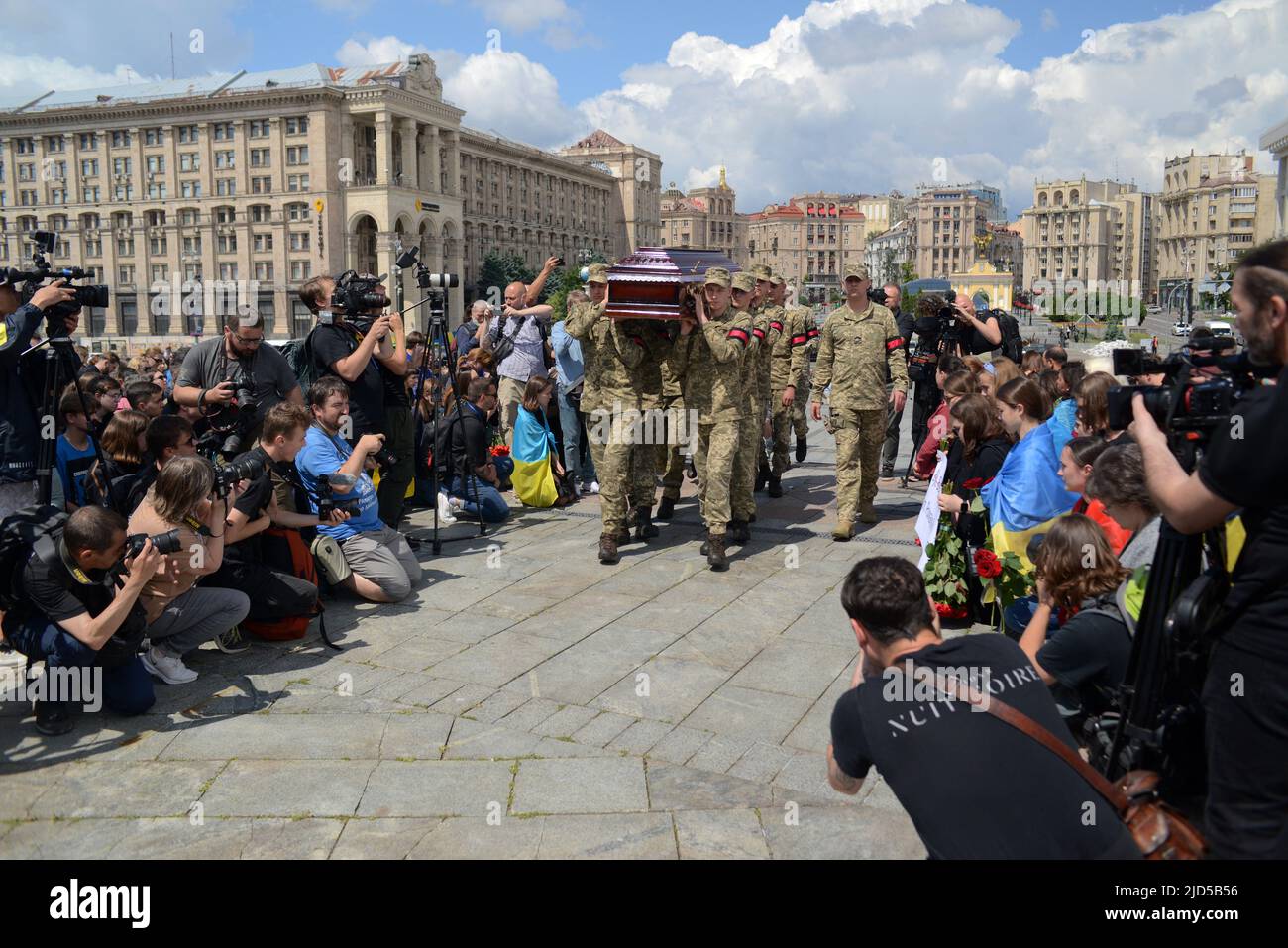 Kiev, Ukraine - June 18, 2022 - Soldiers carry the coffin with the body ...