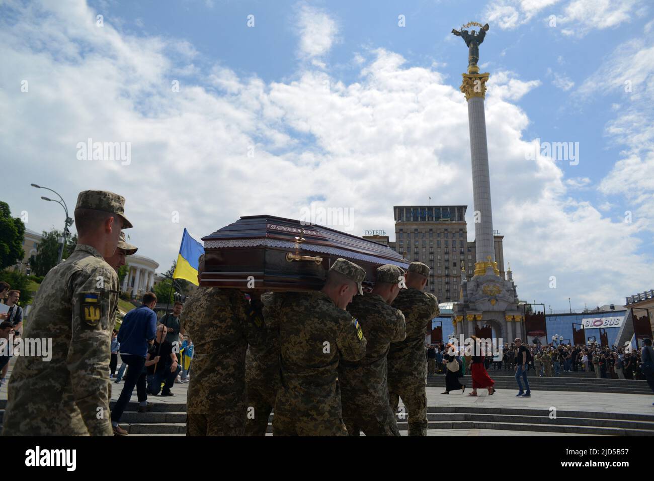 Kiev, Ukraine - June 18, 2022 - Soldiers carry the coffin with the body ...