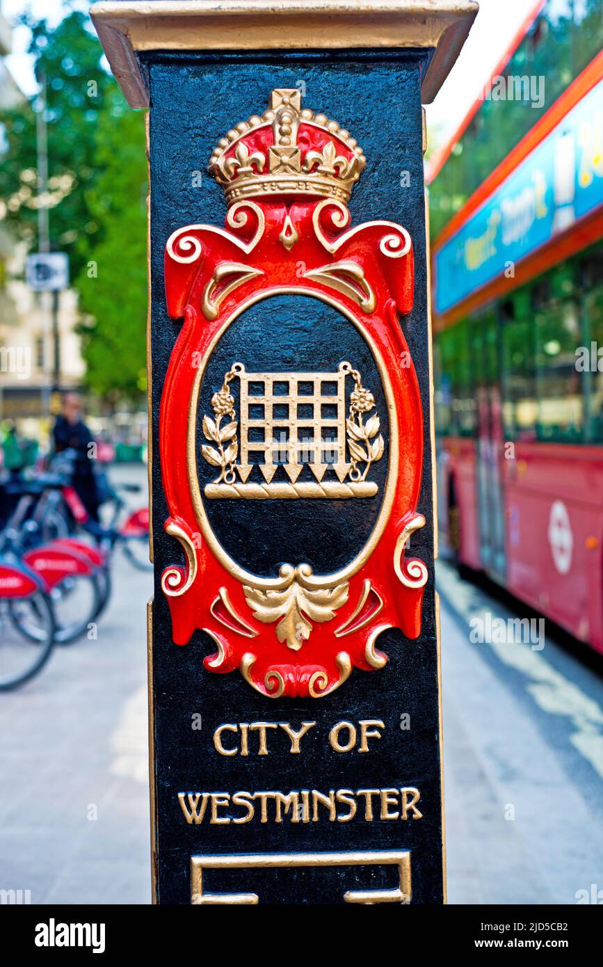 City of Westminster inscription on Lamp Post, The Strand, London ...