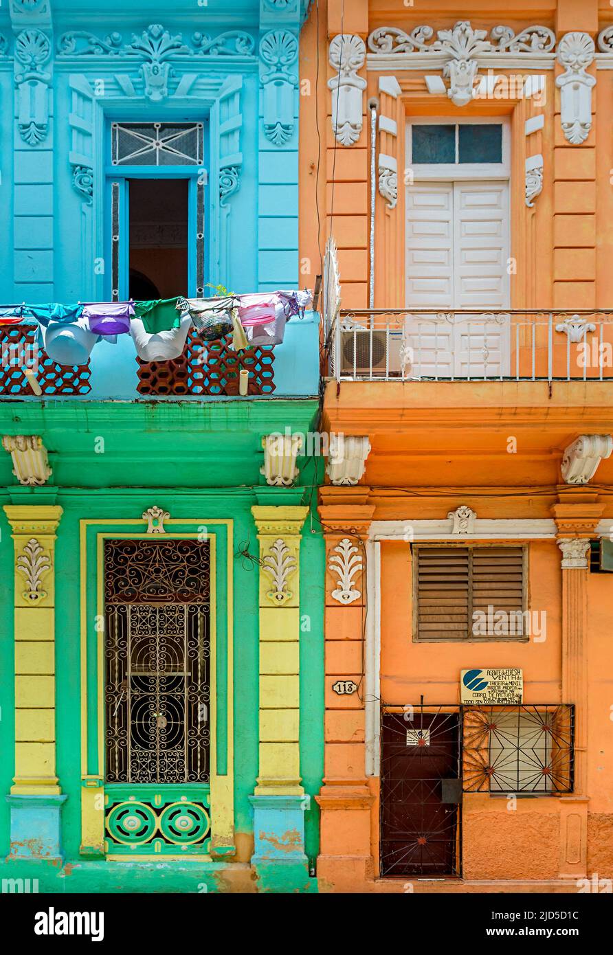 Beautiful pastel-colored houses in Old Havana, Cuba Stock Photo - Alamy