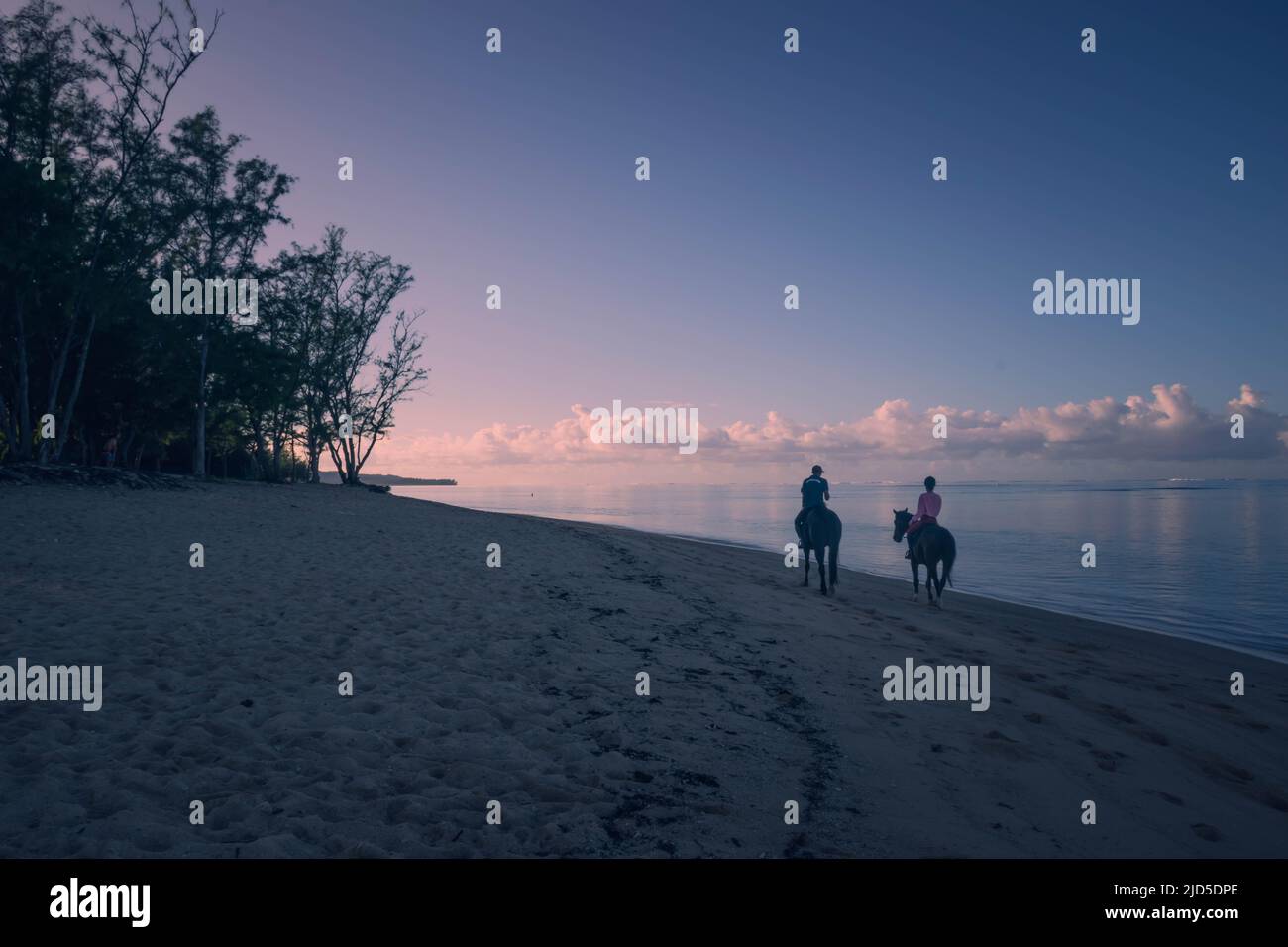 Romantic horse riding on the beach during the sunrise Stock Photo - Alamy
