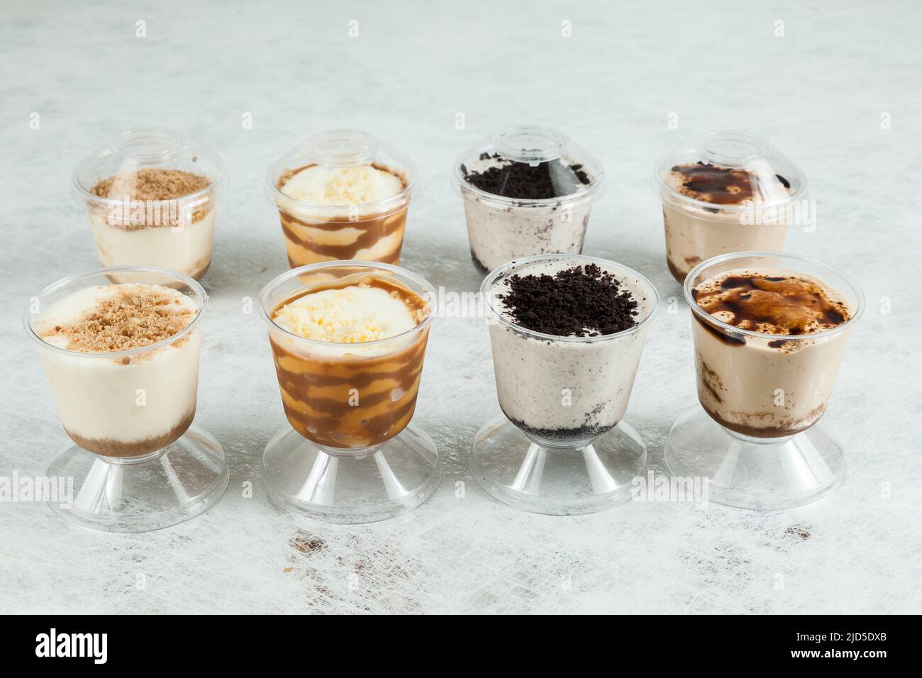 Panna cotta - desserts of different flavors and presentation Stock ...