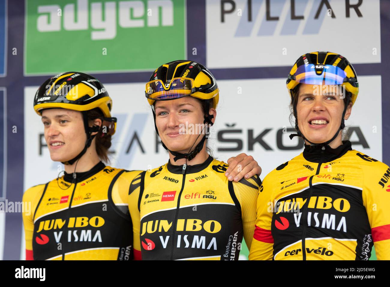 Teuntje Beekhuis, Karlijn Swinkels, Romy Kasper riders of team Jumbo ...