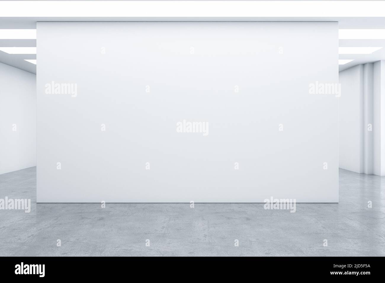 Big blank white wall part on concrete floor in empty light abstract ...