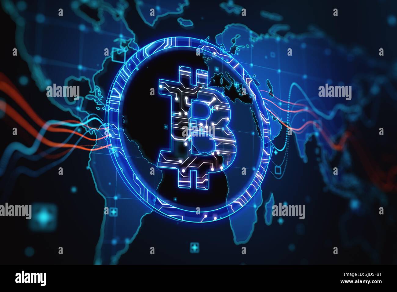 Cryptocurrency and modern money concept with bright digital bitcoin ...