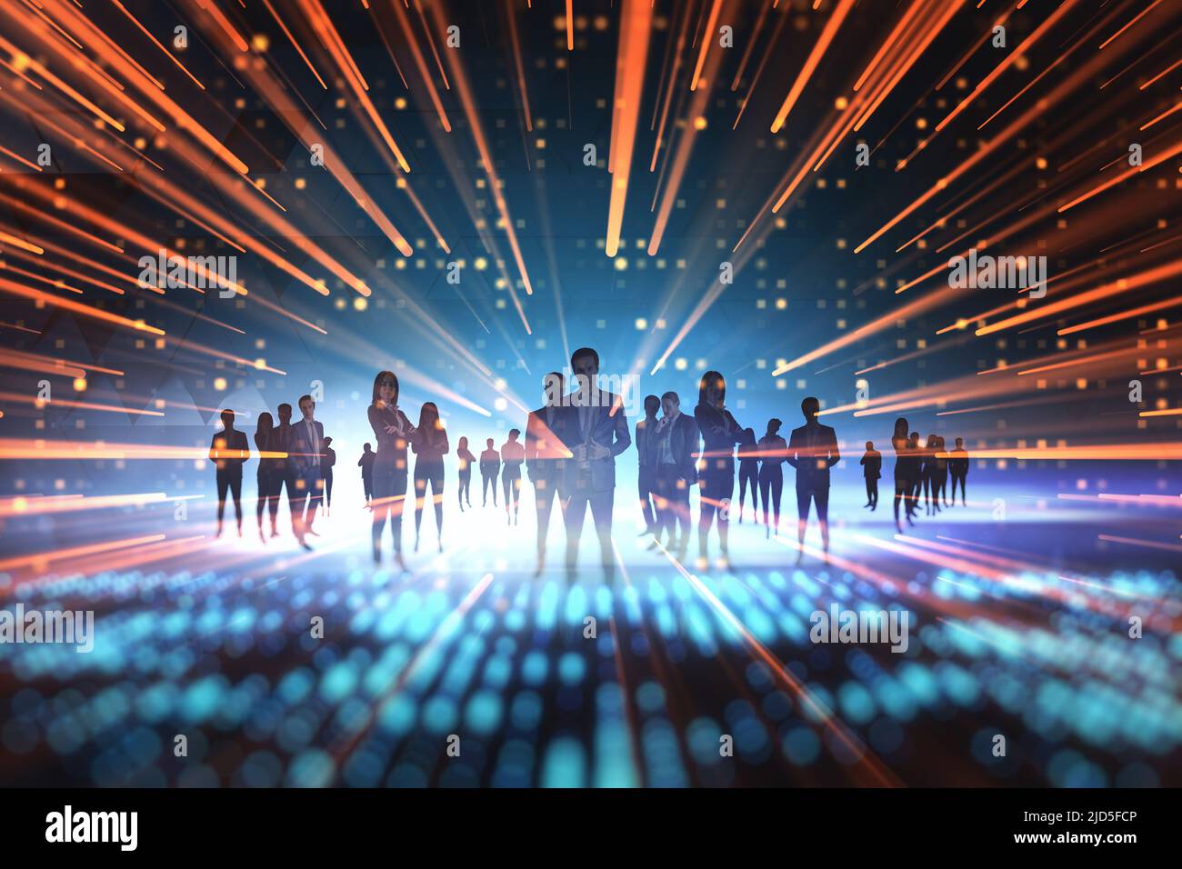 Virtual social network concept with group of business people on ...