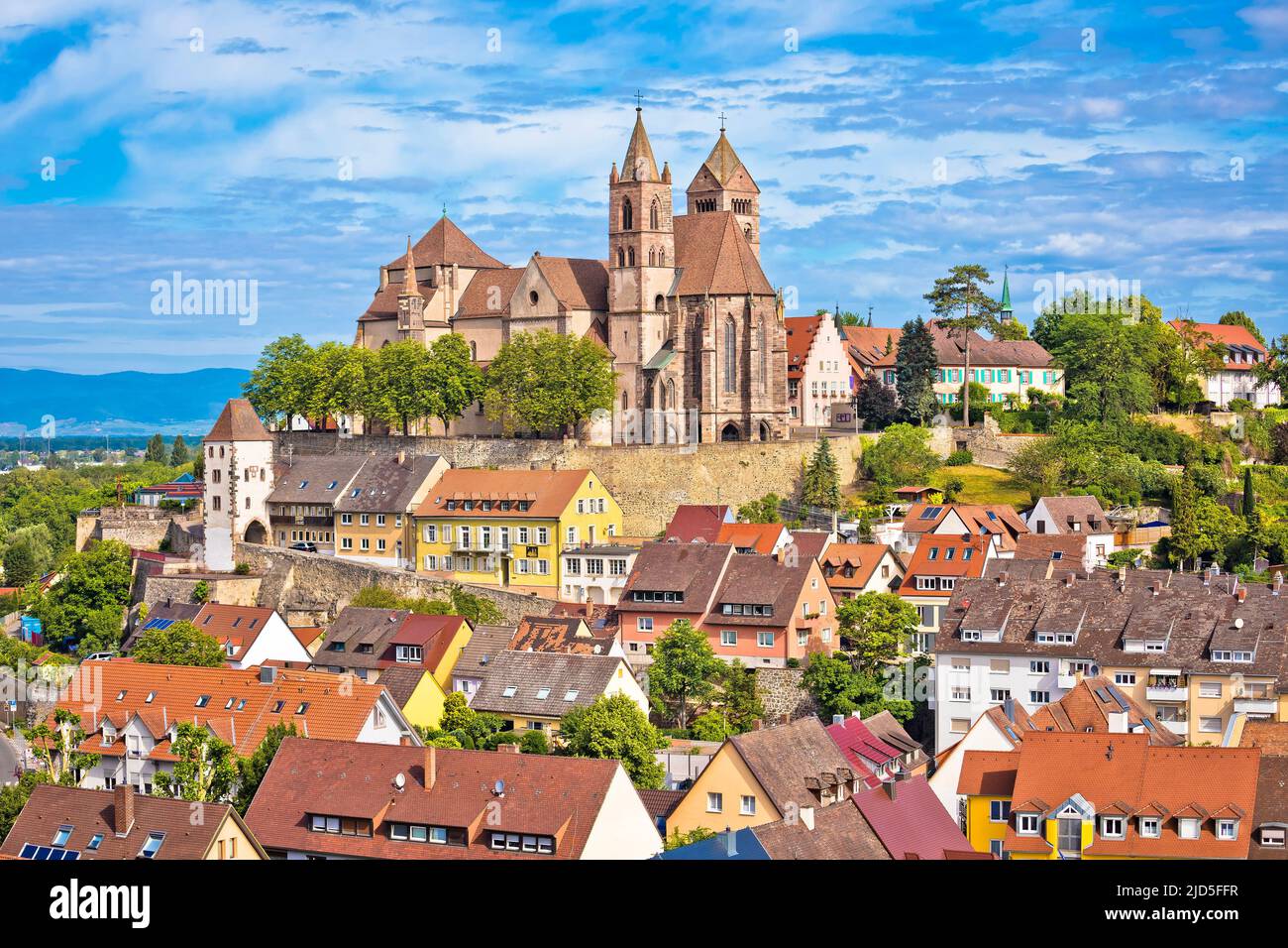 Historic town of Breisach cathedral and rooftops view, Baden ...