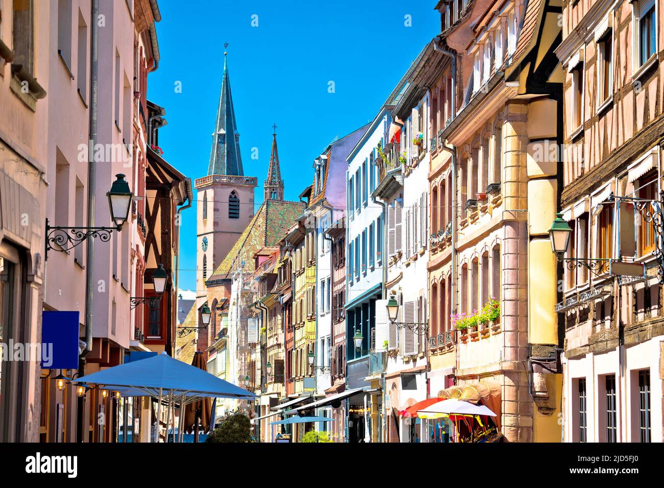Colorful street of historic city center of Strasbourg, Alsace region of ...