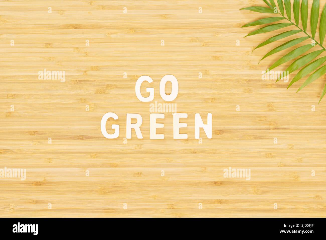 Eco friendly banner with wooden inscription Go green on a wooden board ...
