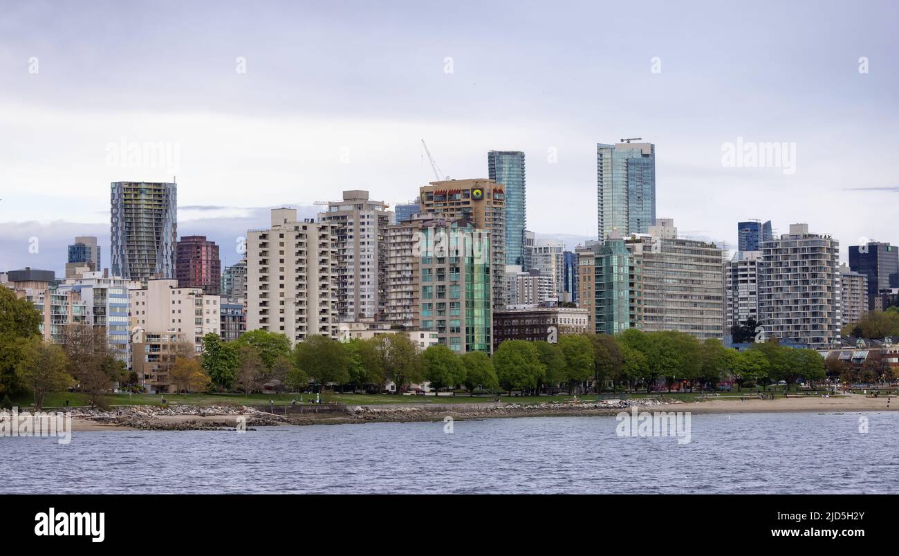 English Bay Beach in Downtown City on the West Coast of Pacific Ocean ...