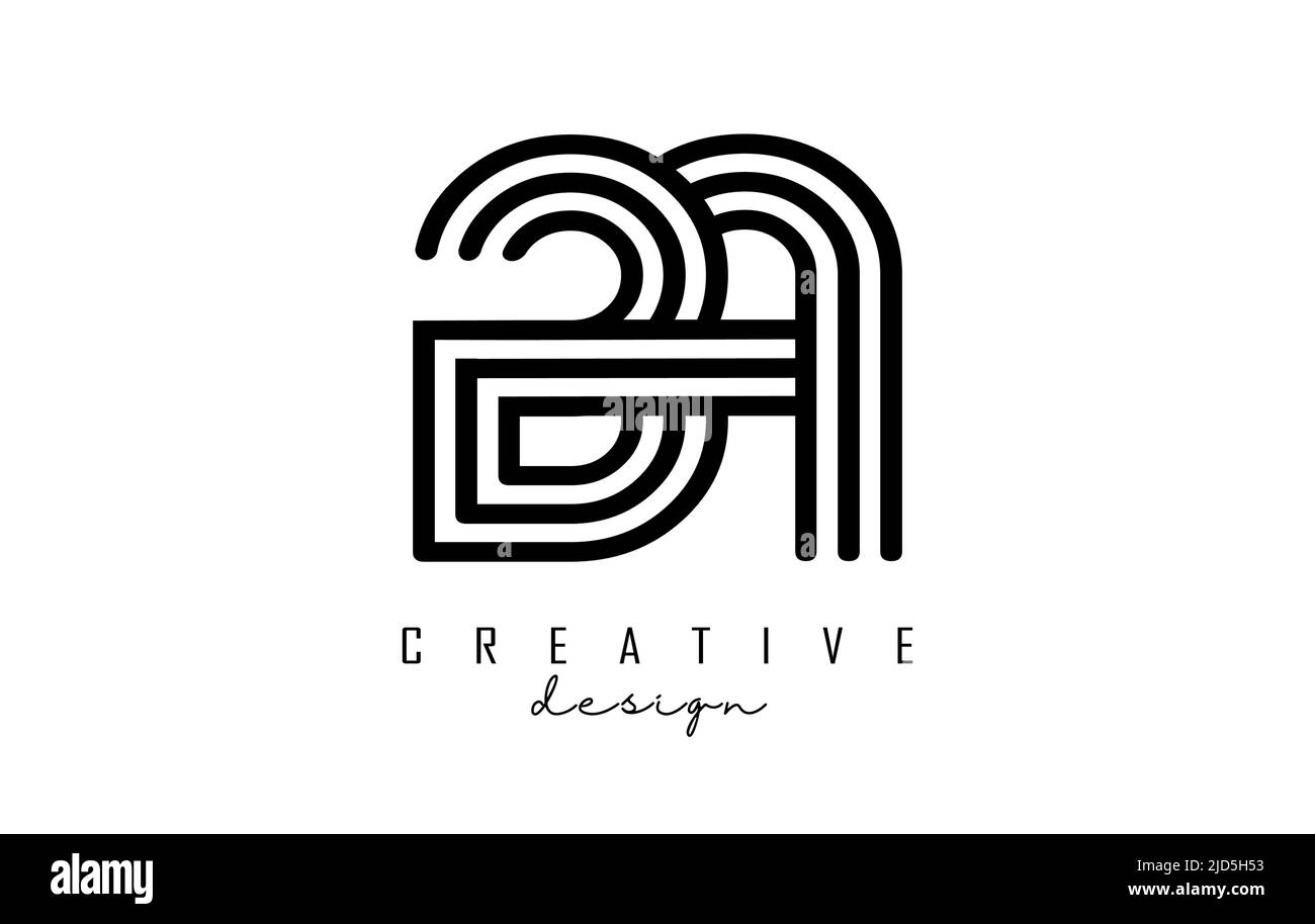 Black lines BA b a letters with monogram Logo Design. Creative vector ...