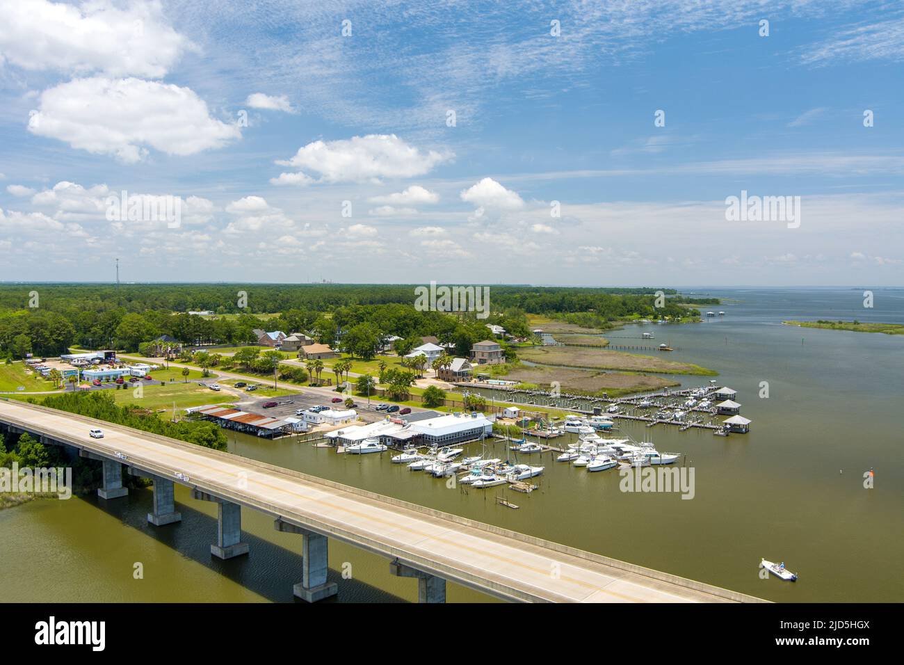 Aerial view of Fowl River and Mobile Bay on the Alabama Gulf Coast in ...