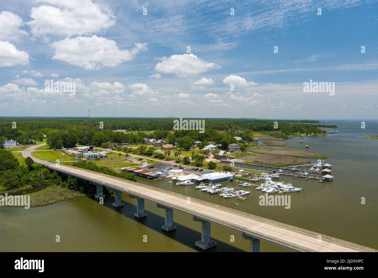 Aerial view of Fowl River and Mobile Bay on the Alabama Gulf Coast in ...