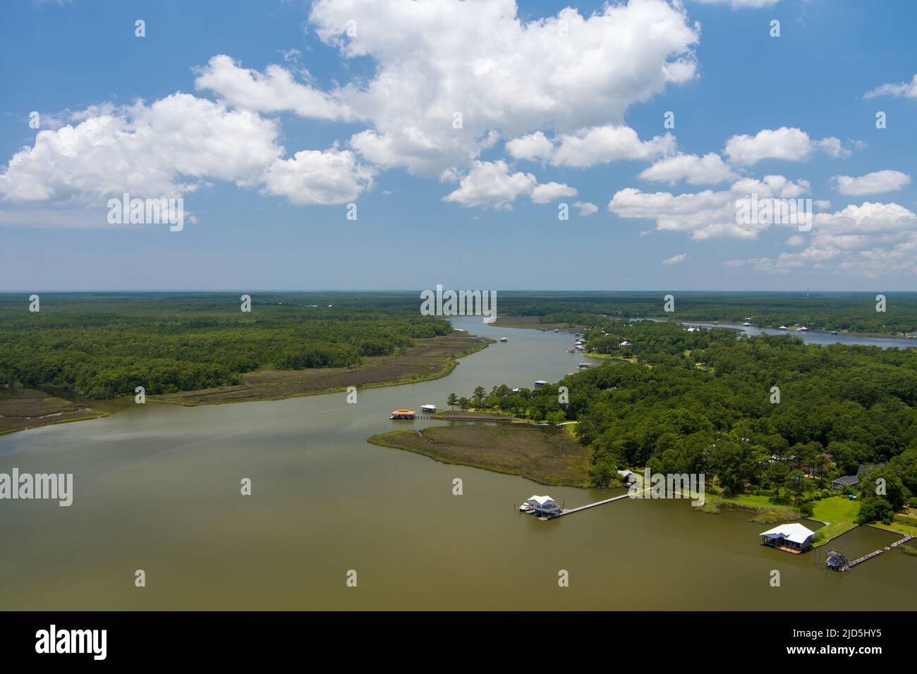 Aerial view of Fowl River and Mobile Bay on the Alabama Gulf Coast in ...