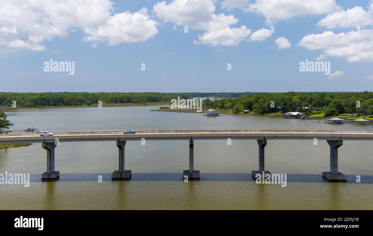 Aerial view of Fowl River and Mobile Bay on the Alabama Gulf Coast in ...
