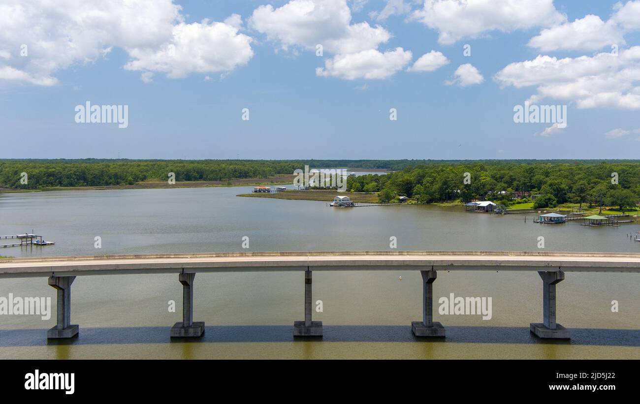 Aerial view of Fowl River and Mobile Bay on the Alabama Gulf Coast in ...