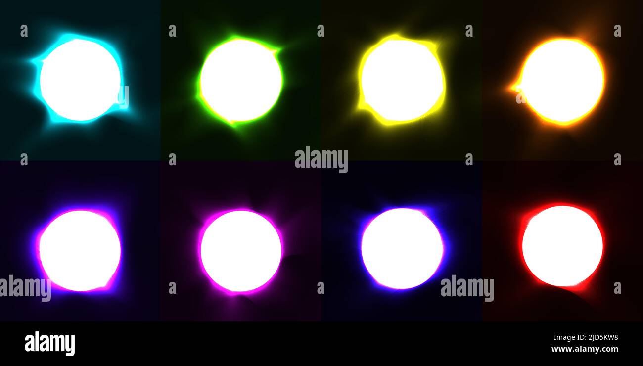 Set of circles elements light effect on dark background. Vector graphic ...