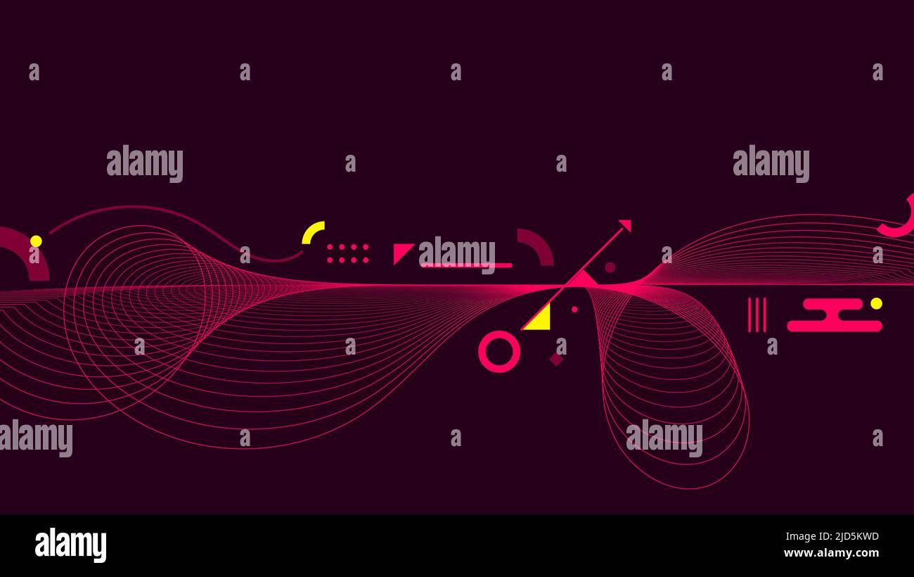 Abstract background red wavy dynamic lines with geometric elements ...